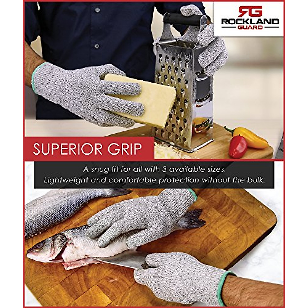 Rockland Guard Oyster Shucking Set- High Performance Level 5 Protection Food Grade Cut Resistant Gloves with 3.5’’ Stainless steel Oyster Knife, perfect set for shucking oysters