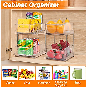 JUPELI Clear Bathroom Organizer, 2 Tier Pull Out Kitchen Closet Undersink Organization and Storage Bins, Convenient and Durable Cabinet Organizer for Snack Spice Jar Medicine and Cosmetics, 2pack