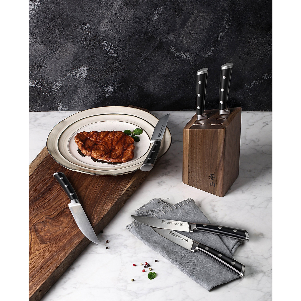 Cangshan TS Series 1022261 Swedish 14C28N Steel Forged 6-Piece Steak Knife Block Set, Walnut