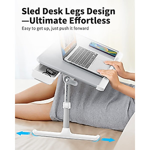 SAIJI Laptop Bed Tray Table, Laptop Computer Lap Desk for Bed, Laptop Bed Desk with Anti-Slip PVC Leather,Adjustable Laptop Stand for Bed Sofa Couch, Bed Trays for Eating Breakfast(Large,Gray)