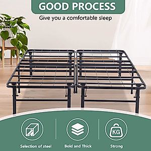 PayLessHere 14 Inch Metal Bed Frame Folding Bed Frame Heavy Duty Steel Slat Platform Bed Frame Mattress Foundation Box Spring Replacement Noise-Free Easy Assembly,Black Short Queen