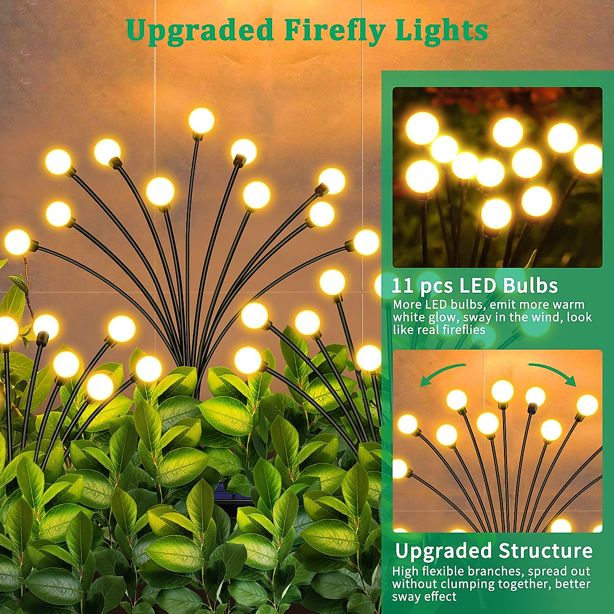 TomCare Solar Lights 22 LED Solar Firefly Lights with 2 Modes Swaying Solar Powered Garden Lights Waterproof Decorative Solar Lights Outdoor for Outside Pathway Yard Patio, 2 Pack