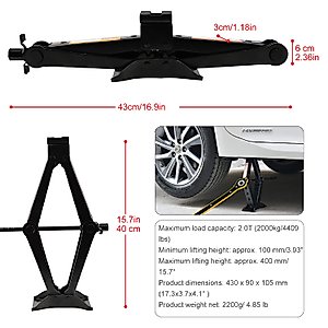 CPROSP Scissor Jack 2 Tons(4,409 lbs) Capacity with Ratchet Handle Effort Saving Just for Emergency Use, not for Weekly Projects