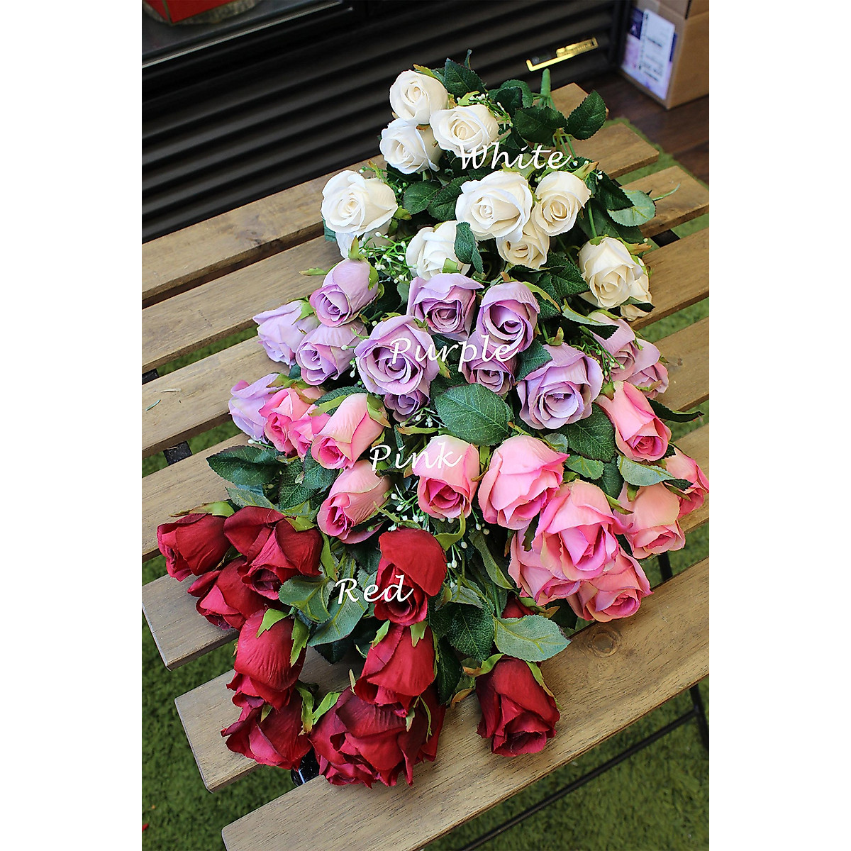 Sweet Home Deco 18'' Silk Rose Bud Artificial Flower Bush (12 Stems/12 Flowers) Wedding Home Decoration (Red)