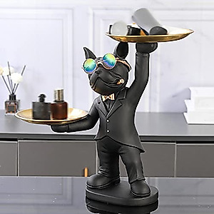 gazechimp Creative French Sculpture with Tray Sundries Storage Key Holder Resin Animal Figurine Decor, Black