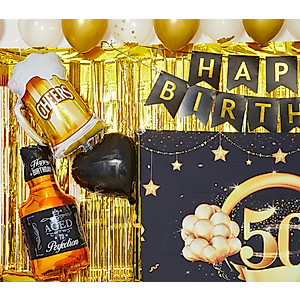 50th Birthday Party Decorations to 50 Years Old Party Supplies for Men with Balloons Garland kit, 50th Birthday Backdrop, Happy Birthday Banner, Foil Balloons and Curtains