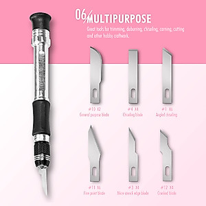 FantastiCAR Pink Craft Knife Precision Cutter Hobby Knife Blades Set (29pcs) for Art Work, Scrapbooking, Stencil, Architecture Modeling, Wood Leather Working