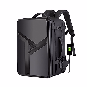 Elsegood Hard Shell Anti Theft Backpack for Men 35L Expandable Waterproof Computer Bag with USB Port & Wet Pocket,Gaming Travel Business Carry On Luggage Backpack fit 15.6/16/17 Inch Laptop,Black