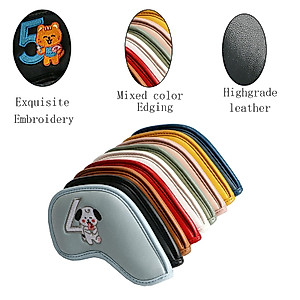 rockible 9Pcs PU Leather Golf Iron Headcover Golf Club Head Cover Sleeve for Outdoor Sports, Multicolor