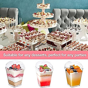 Zezzxu 100 Pack 5 oz Dessert Cups with Dome Lids and Spoons Mini Parfait Cups Clear Plastic Tasting Appetizer Bowls for Fruit Ice Cream Pudding Mousse