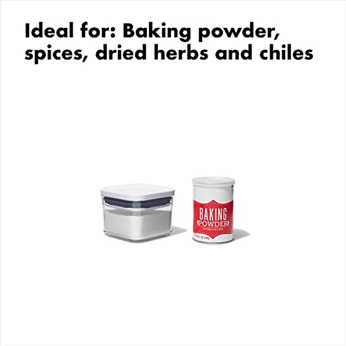 OXO Good Grips POP Container - Airtight Food Storage - Small Square Mini 0.4 Qt Ideal for baking powder, spices, dried herbs and chiles