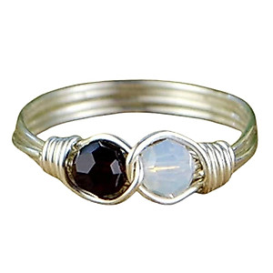 Any Two Crystals Birthstones Infinity Symbol Ring in Sterling Silver or 14kt Yellow or Rose Gold Filled Handmade Wire Wrapped Ring- Made to size 4-14