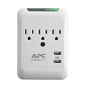APC Wall Outlet Surge Protector with USB Ports, PE3WU3, (3) AC Multi Plug Outlet, 540 Joule Surge Protection