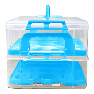 DuraCasa Cupcake Carrier, Cupcake Holder | Premium Upgraded Model Holds Cupcakes Steadier | Store up to 36 Cupcakes or Muffins | Stacking Cupcake Storage Container | Use 1,2, or 3 Tiers (Blue)