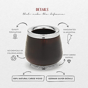 BALIBETOV Selected Collection - Yerba Mate Gourd (Mate Cup) - Premium Mate Gourd With German Silver Details - Includes Stainless Steel Bombilla and Cleaning Brush. (The Chaco Mate)