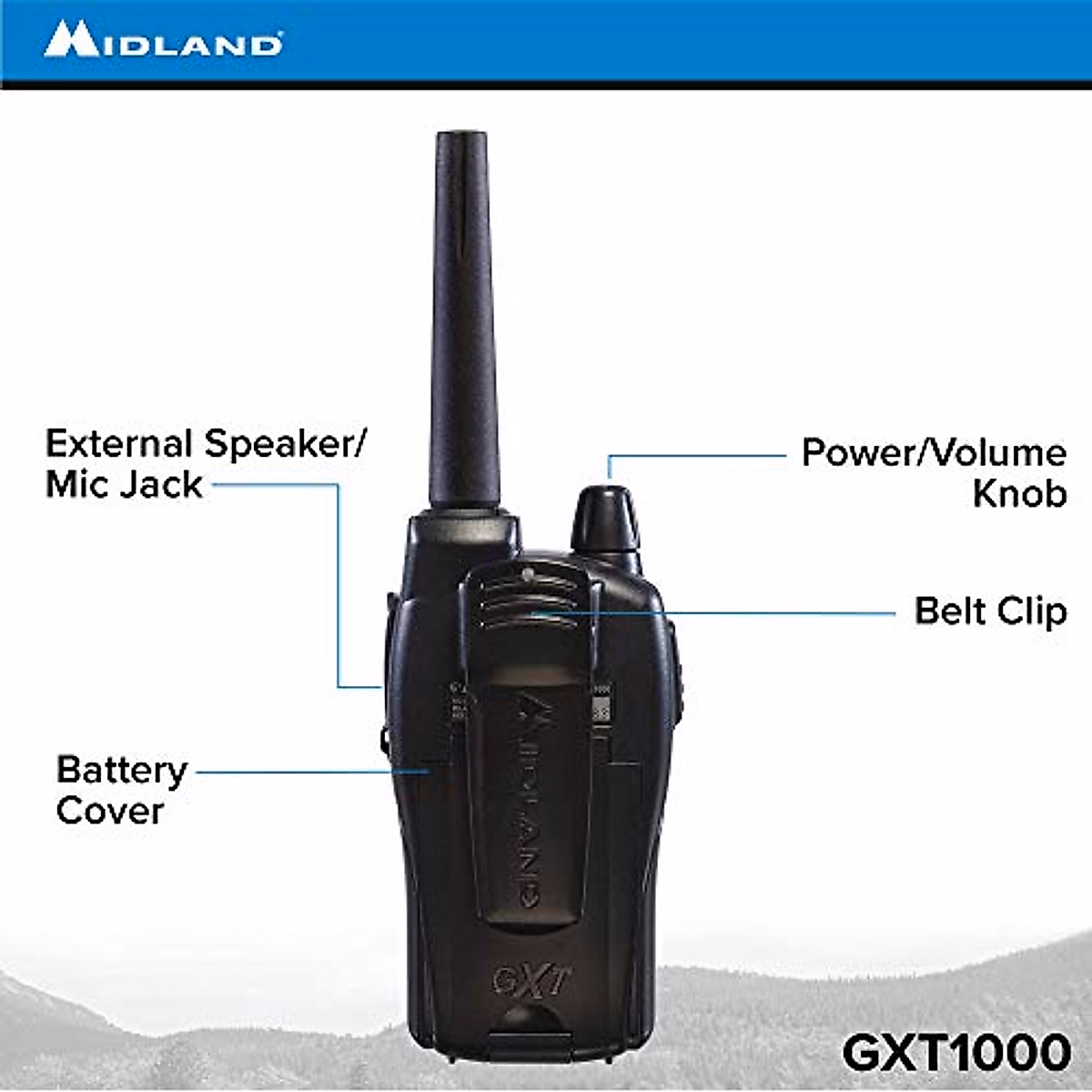 Midland GXT1000VP4 50 Channel GMRS Two-Way Radio - Up to 36 Mile Range Walkie Talkie - Black/Silver (Pack of 8)