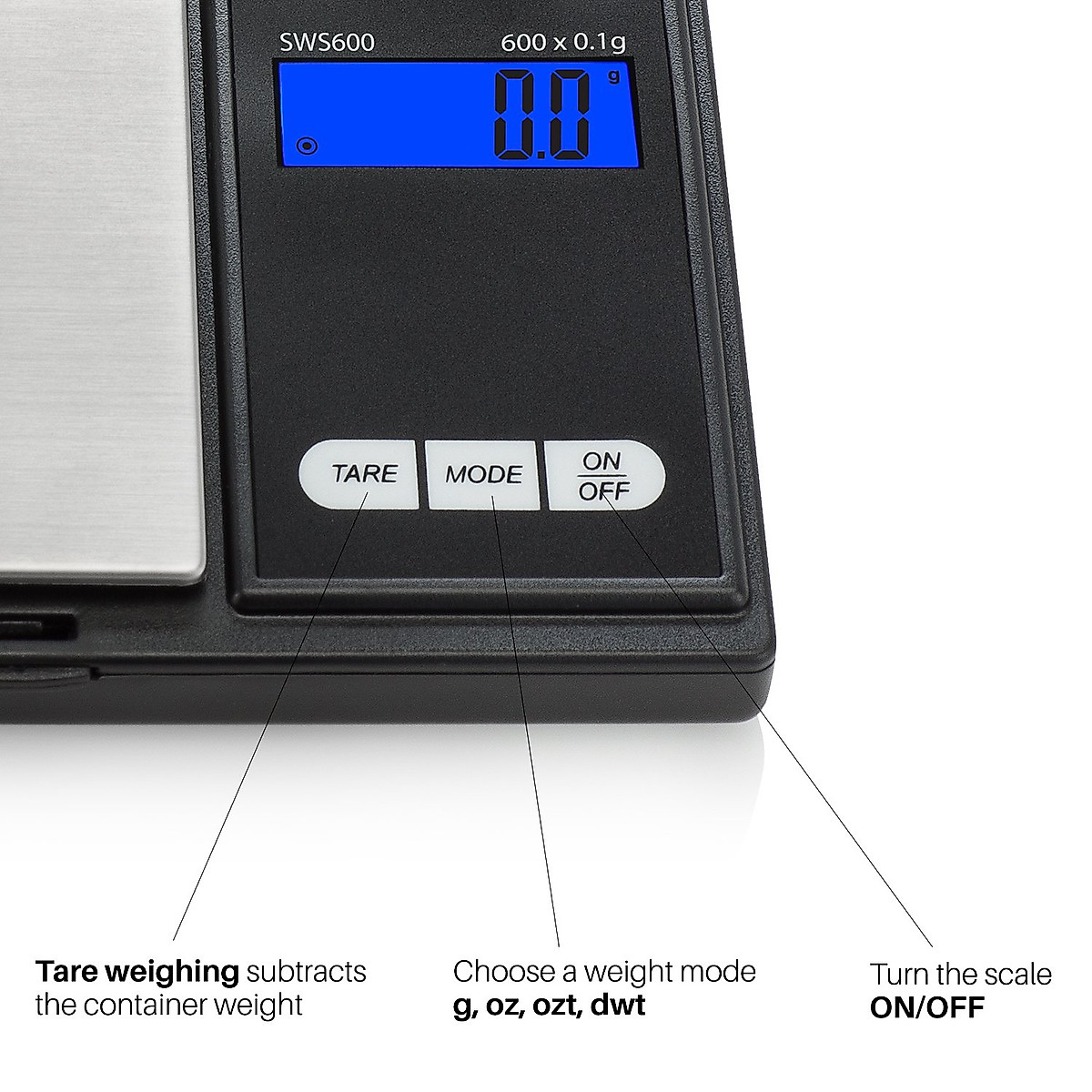 Smart Weigh Digital Pocket Gram Scale, 600g x 0.1g Digital Gram Scale, Jewelry Scale, Food Scale, Medicine Scale, Kitchen Scale Black, Battery Included