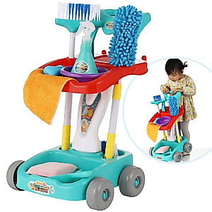 Kids Cleaning Set for Toddlers, Pretend Play Housekeeping Supplies Kit for Boys and Girls Complete with Broom, Mop, Dust Pan, Spray Bottle and More, Little Helper Tools and Montessori Toys