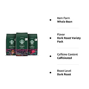 Starbucks Dark Roast Whole Bean Coffee — Variety Pack — 3 bags (12 oz each)