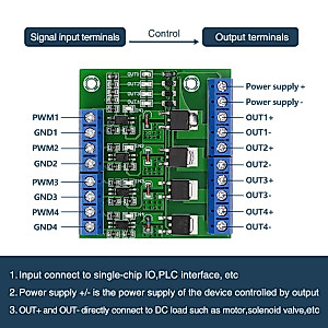 PWM MOS FET Module, 4 Channel PLC Amplifier Circuit Board 3-20V to 3.7-27VDC 10A Driver Module