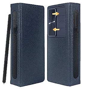 KUGEW for Samsung Galaxy Z Fold 5 Case with S Pen Holder & Camera Cover, Luxury Leather Wallet Phone Cover Built-in S Pen Slot Kickstand Function Card Holder Hinge Protection Shockproof (Blue)