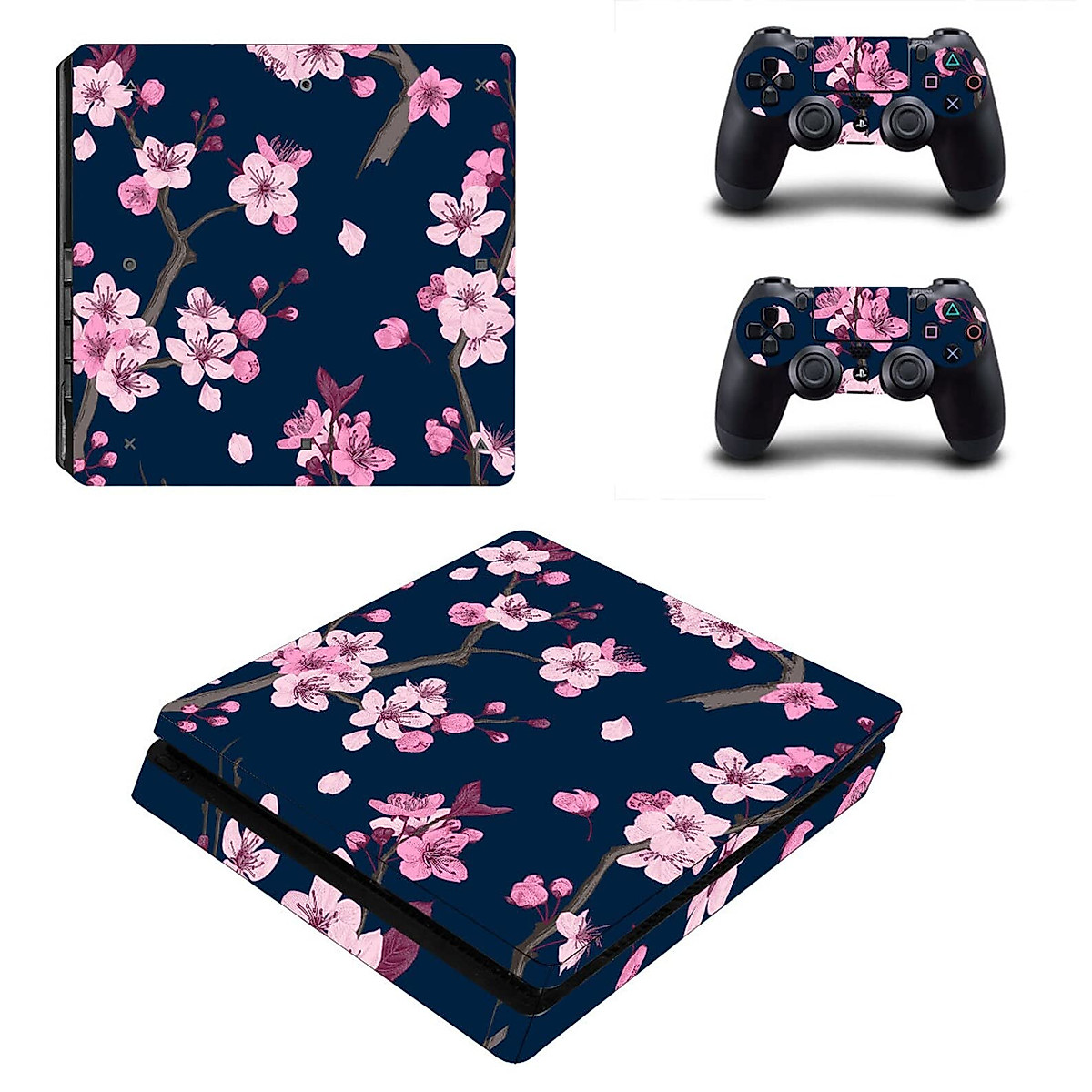 ZOOMHITSKINS Compatible with PS4 Slim Skin, Japan Flowers Pink Sakura Cherry Blossom, Durable & Fit, 3M Vinyl, Made in The USA