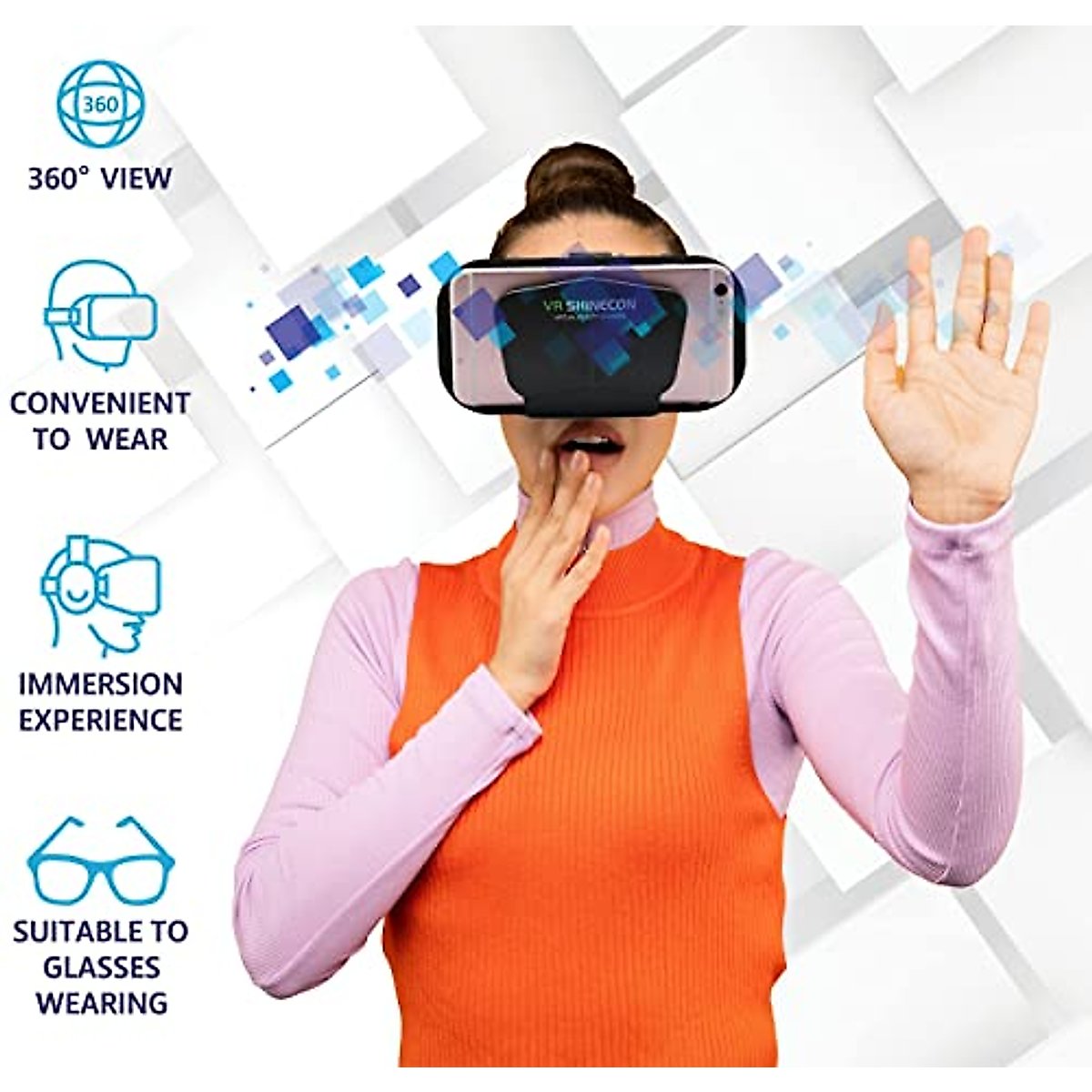 UYGHHK VR Headsets, Virtual Reality Game Movie Goggles for iPhone & Android System 4.7-7.2 inch Smartphone Adjustable 3D VR Glasses with Controller