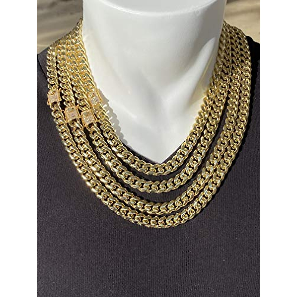 Miami Cuban Link Chain Choker Necklace CZ diamond Lock Real Solid 14K Gold Finish Stainless Steel, Cuban Choker, Cuban necklace, Gold Cuban Chain, 12mm Miami Cuban Link Chain (20)