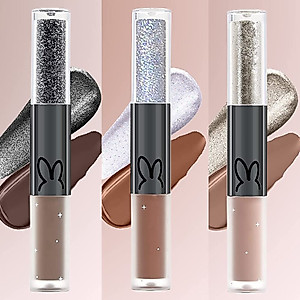 6 Colors Liquid Glitter Eyeshadow Sparkle Eye Makeup Sticks Set.Quick Drying & Easy to Apply.Brown#