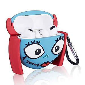 Jowhep Case for AirPod Pro 2019/Pro 2 Gen 2022 Cartoon Cute Silicone Cover with Keychain Fashion Funny Shockproof Soft Skin for Air Pods Pro Women Kids Kawaii Shell Cases for AirPods Pro Blue Girl