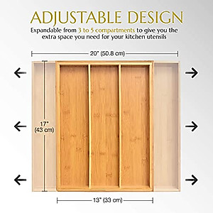 Signature Living Bamboo Expandable Utensil Drawer Organizer, Premium Bamboo for Cutlery, Flatware, Silverware - Drawer Dividers for Easy Storage