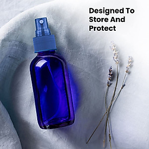 CULINAIRE 2oz Glass Spray Bottles for Essential Oils with Gold Pen Marker, Small Fine Mist Spray Bottle, Refillable, for Hair Spray, Essential Oils, Colognes, and Hand Sanitizers, Blue, Pack of 12