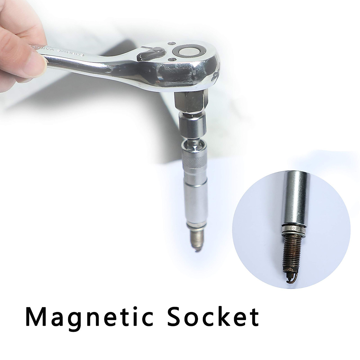 16mm Magnetic Thin Wall Spark Plug Socket Universal Joint 3/8-Inch Drive Swivel Socket Removal Tool 12pt 96L (16mm) Compatible with BMW