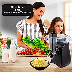 ASLATT Electric Slicer, Electric Cheese Grater for Home Kitchen Use, One-Touch Control Cheese Shredder, Salad Maker Machine for Fruits, Vegetables, Cheese Grater with 5 Attachments