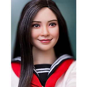 1/6 Scale Female Head Sculpt,Beauty Asian Girl Planted Hair Head Carved for 12inch Action Figure Body Doll (Black Straight Hair)