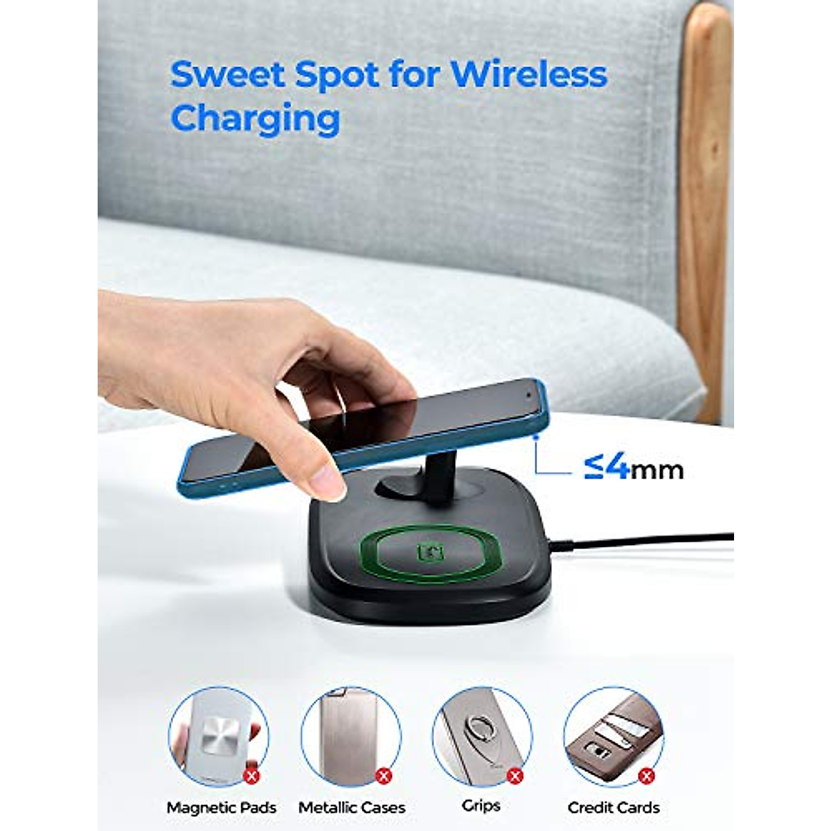 GINRGERS Wireless Charger,2 in 1 Charging Dock with iWatch Stand,iPhone Charger Compatible iphone13/12/11/X/XS Pro Max/ 8, 7/6/SE/5/4/3/2, Galaxy S21/S20/S10/S9/S8, Google, etc, Black