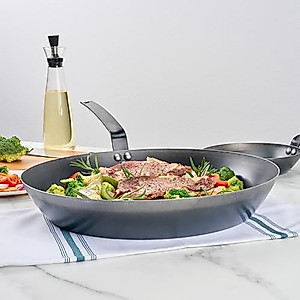 Restaurantware Met Lux 16 Inch Fry Pan, 1 Lightweight Frying Pan - Induction-Ready, Triple-Riveted, Black Carbon Steel Cooking Skillet, Durable, For Searing, Sauteing, And Browning Food