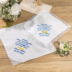 Personalized Wedding Handkerchief Something Blue Wedding Gift from Mom to Daughter Lace Handkerchief Mother Of Bride Gift Custom Printed Bridal Handkerchief Bride Handkerchiefs Embroidered Hankie