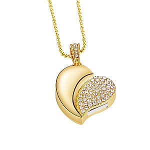 GARRULAX USB Flash Drive, Diamond Heart 8GB / 16GB / 32GB USB2.0 Waterproof USB Memory Stick Date Storage Pendrive Thumb Drives (32GB, Gold Heart)