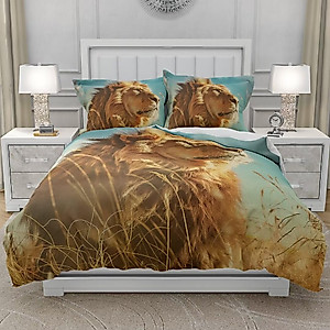 ZAJIO 3D Printing Desert Lion Full Size Duvet Cover Set for Teens Adult Natural Theme Comforter Cover 1 Quilt Cover with 2 Pillow Cases(No Comforter)