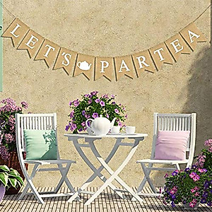 Rainlemon Jute Burlap Let's Partea Banner Tea Themed Baby Shower Birthday Party Bridal Shower Garland Decoration