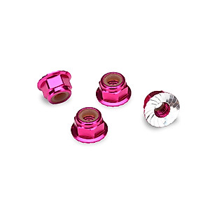 Traxxas 1747P-Anodized Aluminum Flanged & Serrated Lock Nuts (Set of 4), Pink