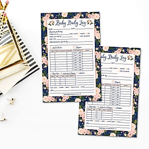 Hadley Designs - Nanny Newborn Baby or Toddler Log Tracker Journal Book, Daily Schedule Feeding Food Sleep Naps Activity Diaper Change Monitor Notes For Babies - 50 Sheet Pad