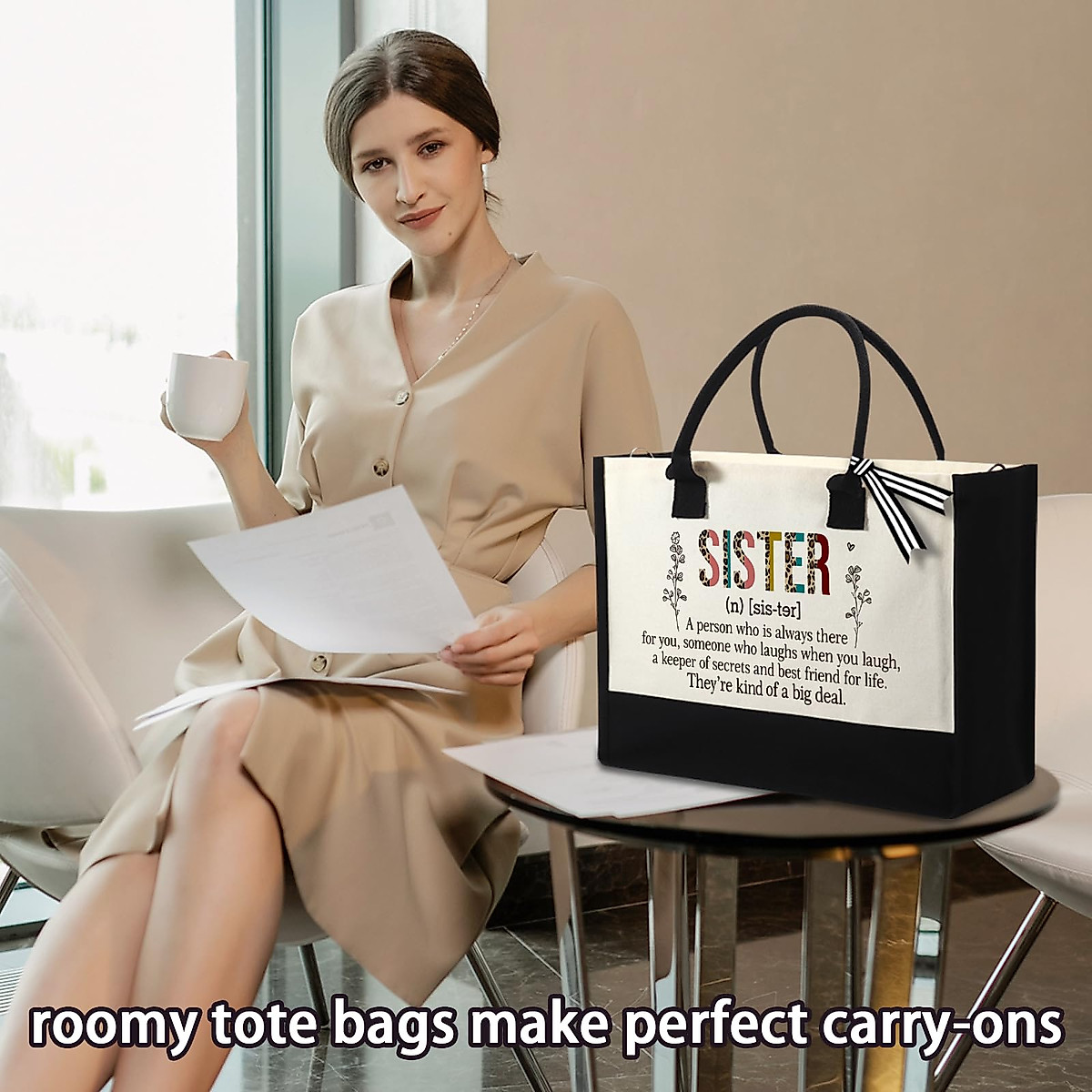 BackURyear Sister Birthday Gifts, Friendship Gifts for Sister, Thank You Gifts for Sister, Sister Tote Bag Gifts, Sister Graduation Gifts, Sis Gifts/Christmas Gifts for Sister