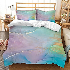 Jingzhang Marble Duvet Cover Sets 2Pcs，Elegant Blue Pink Marble Bedding Sets with Zipper Fresh Art Blue Pink Marble Microfiber Duvet Sets with 1 Pillow Sham,Twin Size