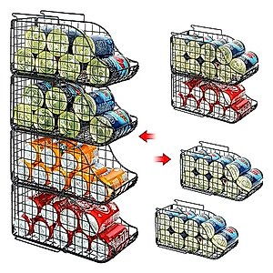 Can Storage Organizer Pantry, Stackable Kitchen Canned Food Holder With Handles, Can Organizer For Pantry Countertop Cabinet, Beverage Drink Pop Soda Can Dispenser Patent Pending (Black, 4 pack)