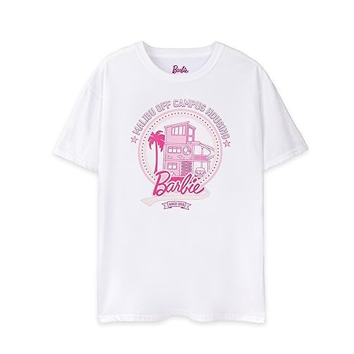 Barbie Women's Malibu Off Campus White T-Shirt | Iconic Brand | Fashionable Short Sleeved | Comfortable Retro Fit Movie Merchandise - X-Large