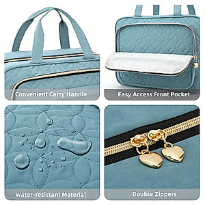 Yuan & Chuang Hanging Travel Toiletry Bag for Women Foldable Hygiene Bag, Large Capacity Waterproof Cosmetic Travel Bag with 4 Compartments & 1 Sturdy Hook,Travel Essentials Organizer(blue)