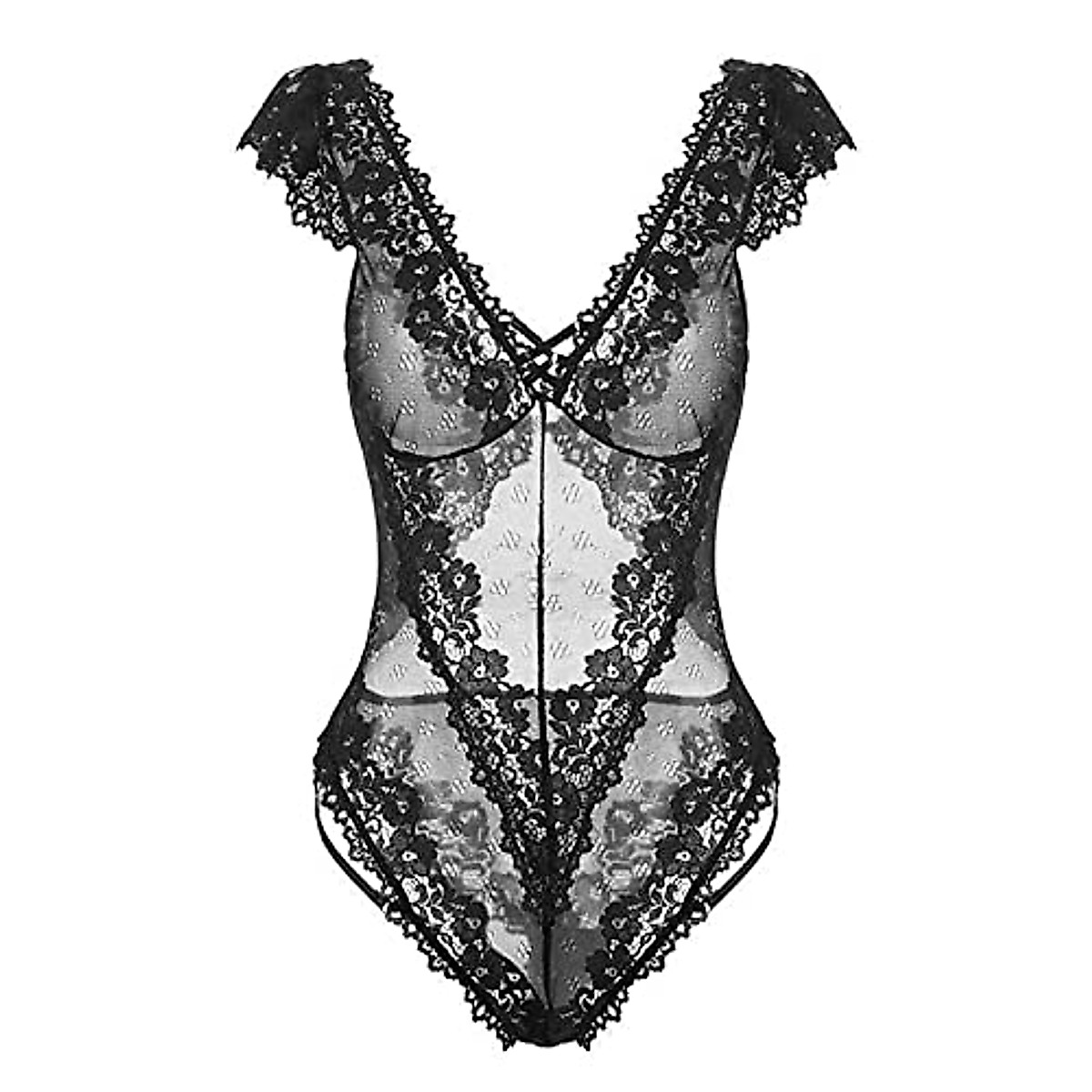 Women's Lingerie Sexy, Lengire Sexy for Women Bow Lingerie Lengerie Women's Fashion Lace One-Piece Set Suit Solid Color Wireless Bra Underwear Panties Costumes Garter Lingerie Set (L, Black)