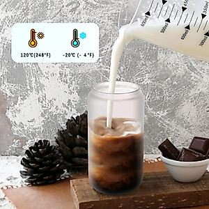JMScape Sublimation Glass Cans Blanks with Plastic Lids and Straws 8pcs Set - 16oz Frosted Glass Cups, Sublimation Beer Can Glass Tumblers for Iced Coffee Juice Soda Drinks